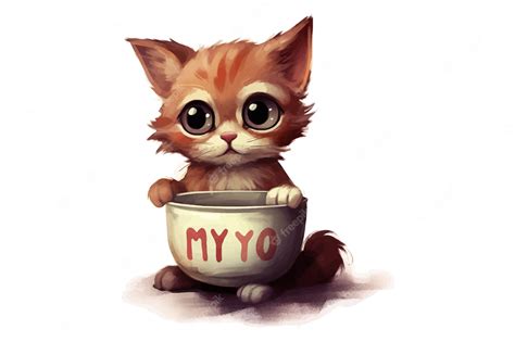 Premium Vector Cartoon Kitten Eats Soup In A Bowl Vector Illustration