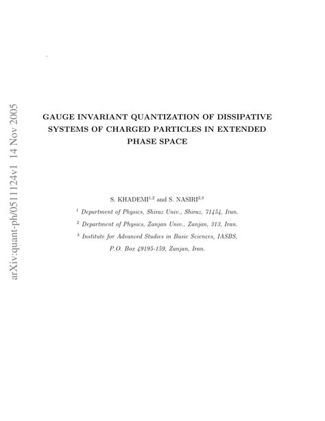 Pdf Gauge Invariant Quantization Of Dissipative Systems Of Charged Particles In Extended Phase