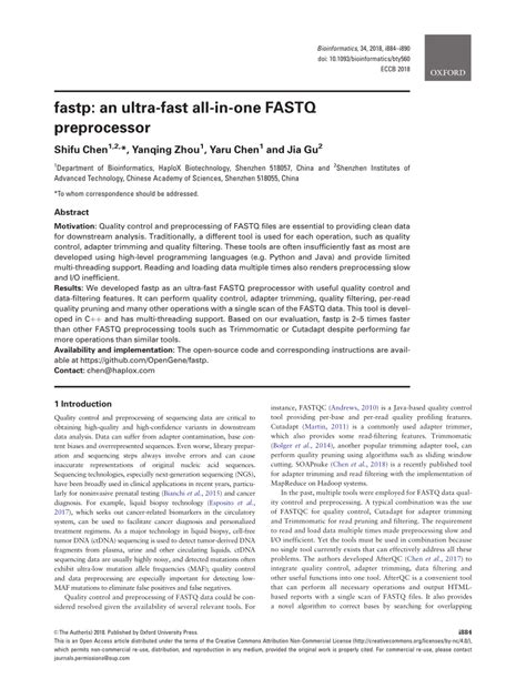 PDF Fastp An Ultra Fast All In One FASTQ Preprocessor