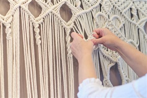 Premium Photo Closeup Of Hand Made Macrame Texture Pattern Eco