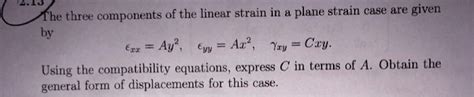 The Three Components Of The Linear Strain In A Plane Strain Case Are Given By Îµxx A Îµyy A