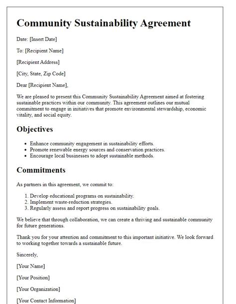 Letter Template For Community Development Agreement Free Samples In
