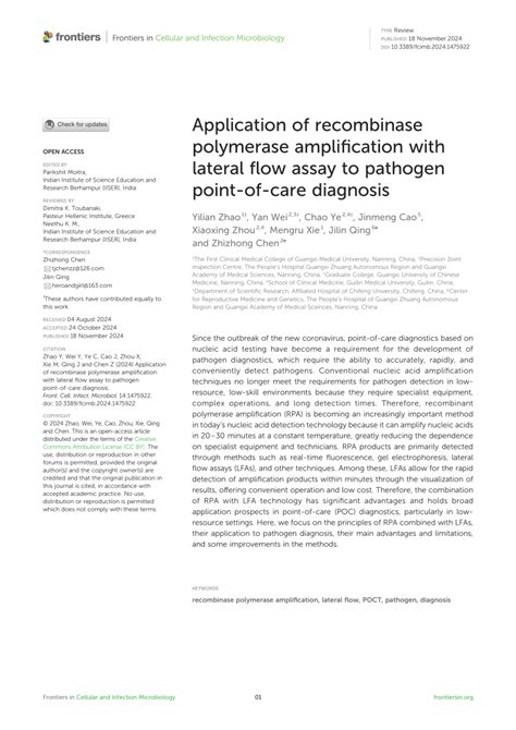 Pdf Application Of Recombinase Polymerase Amplification With Lateral Flow Assay To Pathogen