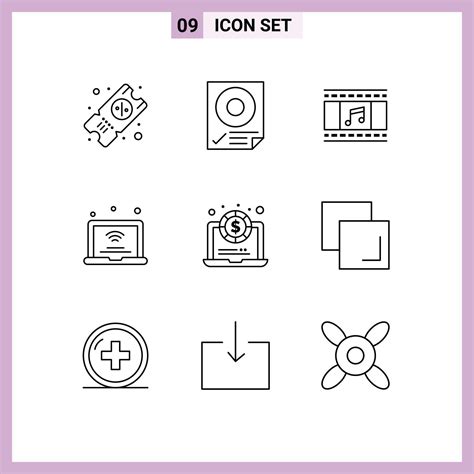 Modern Set Of 9 Outlines Pictograph Of Dollar Iot Animation Internet Of Things Laptop Editable