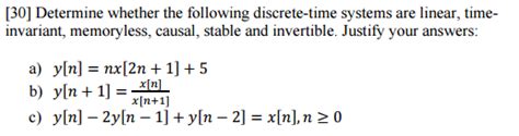 Solved Determine Whether The Following Discrete Time Systems Chegg Com
