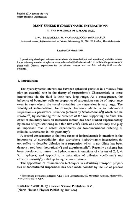 Pdf Many Sphere Hydrodynamic Interactions