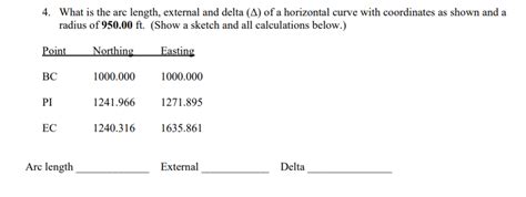 Solved What Is The Arc Length External And Delta A Of Chegg