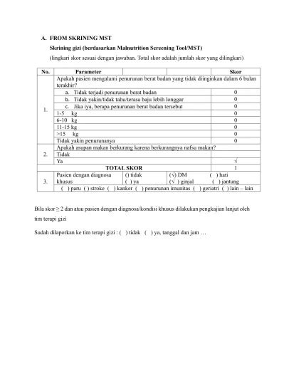 Skrining Gizi Berdasarkan Malnutrition Screening Toolmst