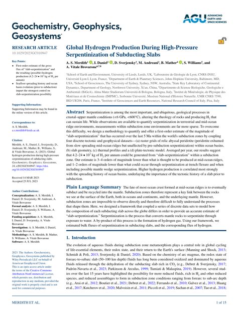 Pdf Global Hydrogen Production During High‐pressure Serpentinization Of Subducting Slabs