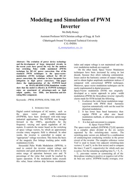 Pdf Modeling And Simulation Of Space Vector Pwm Inverter