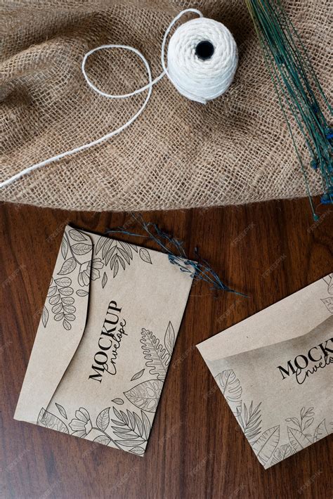 크래프트 종이 봉투 모형 위의 상위 뷰 프리미엄 Psd 파일