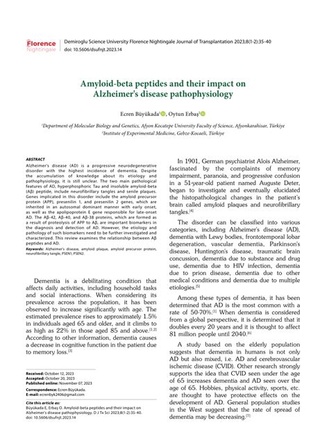 Pdf Amyloid Beta Peptides And Their Impact On Alzheimers Disease