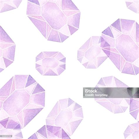 배경 텍스처 포장지 섬유 인사말 카드 템플릿 또는 벽지 디자인에 사용되는 원활한 수채화 일러스트 보석 및 다이아몬드 결정체에