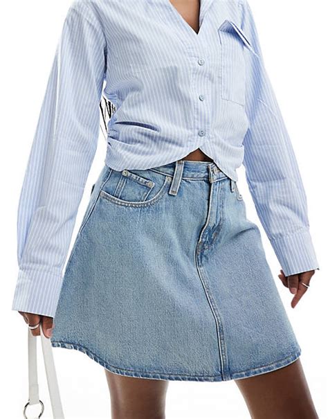 Levis Mini Flounce Denim Skirt In Mid Blue Asos