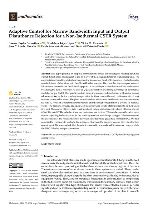 Pdf Adaptive Control For Narrow Bandwidth Input And Output Disturbance Rejection For A Non
