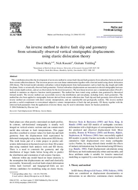 Pdf An Inverse Method To Derive Fault Slip And Geometry From Seismically Observed Vertical