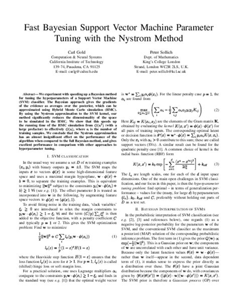 Pdf Fast Bayesian Support Vector Machine Parameter Tuning With The Nystrom Method