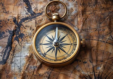 Premium Photo Weathered Map With Vintage Brass Compass