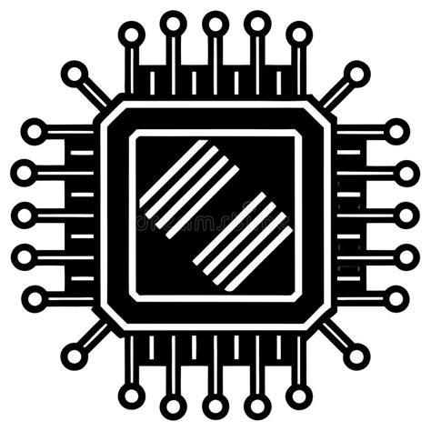 A Black Graphic Depicts A Simplified Microchip Stock Illustration
