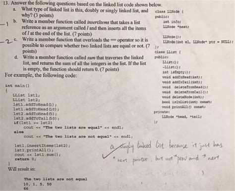 Solved Answer Following Questions Based On The Linked List Chegg
