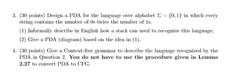 Solved Points Design A PDA For The Language Over Chegg