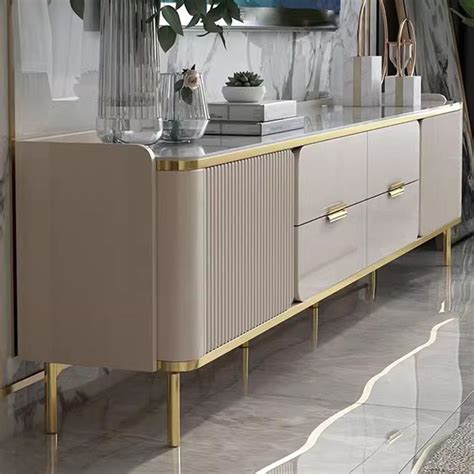 Beige Glam Tv Stand With Enclosed Storage Featuring Drawers And 2
