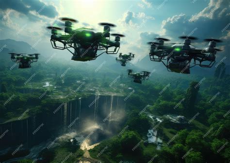 Premium Ai Image Ai Cybersecurity Drones Patrolling A Virtual Landscape Representing A Network