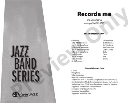 Recorda Me Score Jazz Ensemble Score Digital Sheet Music Download