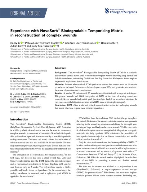 Pdf Experience With Novosorb ® Biodegradable Temporising Matrix In