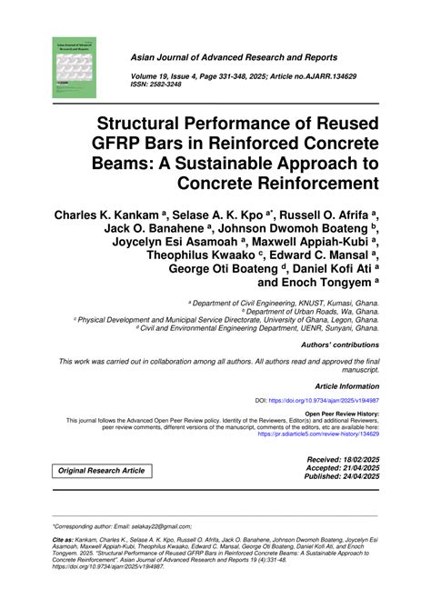 Pdf Structural Performance Of Reused Gfrp Bars In Reinforced Concrete Beams A Sustainable