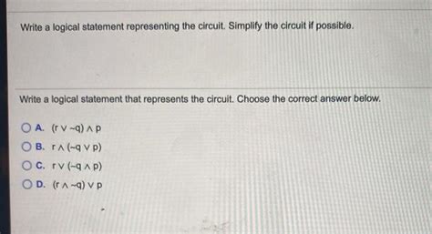 solved write a logical statement representing the circuit