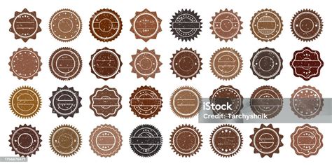 우표 라벨 및 배지를 게시하십시오 그런지 각인과 소인 갈색 빈티지 원형 엽서 워터마크 봉투 디자인 요소를 사용했습니다 벡터 그림 0명에 대한 스톡 벡터 아트 및 기타 이미지