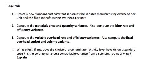 Solved Standard Costs And Variance Analysis Chapter 9 And 9a
