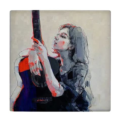 کاشی کارنیلا طرح نقاشی دختر و گیتار مدل لوحی کد Klh1918