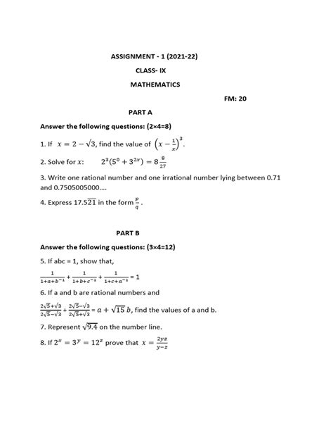 Maths Assignment Questions Pdf