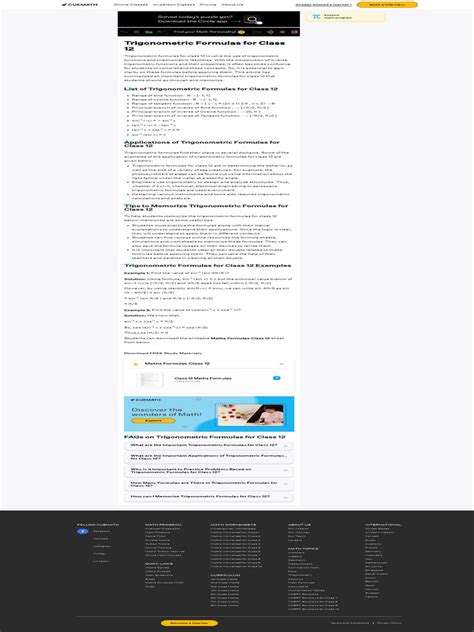 Trigonometric Formulas For Class 12 Solved Examples Downloadable Pdf Pdf Trigonometric