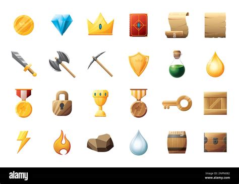 Game Ui Assets Set Gaming User Interface Icons Collection Vector