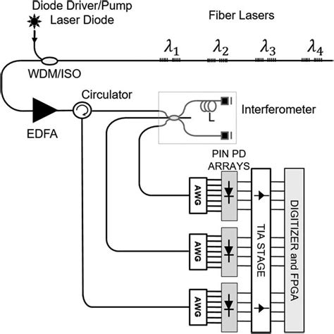 the setup for the multiplexed fiber laser sensor system awg—arrayed