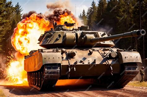 Military Tank In Combat Exploding Under Attack Explosive Blast From Weapon Attack Premium Ai
