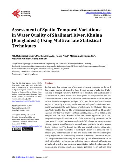 Pdf Assessment Of Spatio Temporal Variations In Water Quality Of