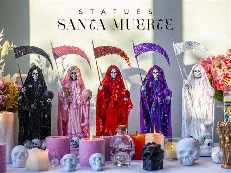 Santa Muerte Statue Colors Sacred Rose Red White Purple Black Love