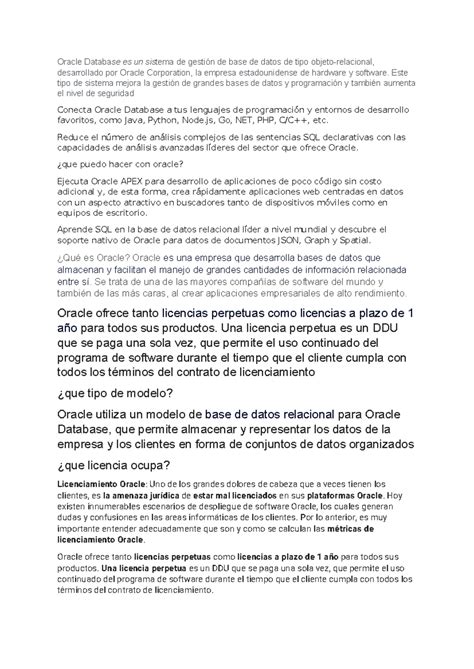 Oracle Database Es Un Sistema De Gestión De Base De Datos De Este Tipo De Sistema Mejora La