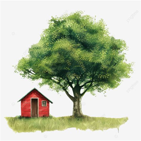 Green Tree And Red Hut Green Red Tree PNG Transparent Image And Clipart For Free Download