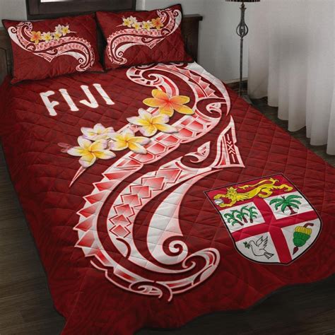 Fiji Quilt Bed Set Fiji Seal Polynesian Patterns Plumeria Red