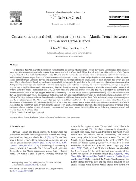 Pdf Deep Crustal Structures Across The Manila Subduction Zone Between
