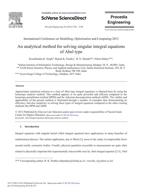 Pdf An Analytical Method For Solving Singular Integral Equations Of