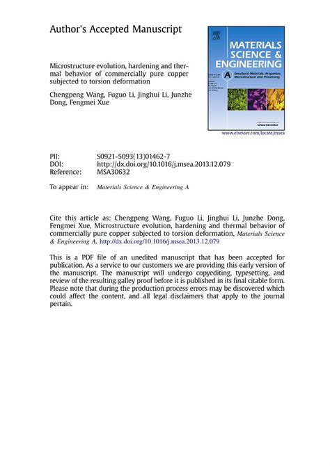 Pdf Microstructure Evolution Hardening And Thermal Behavior Of