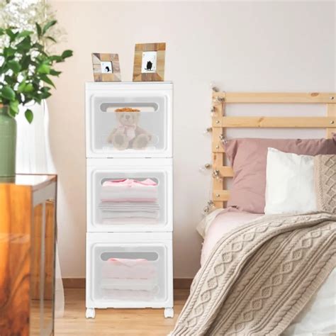 SORTWISE 3 Tier Stackable Plastic Storage Bins With Front Open Lids Cube Storage Organizer Cart