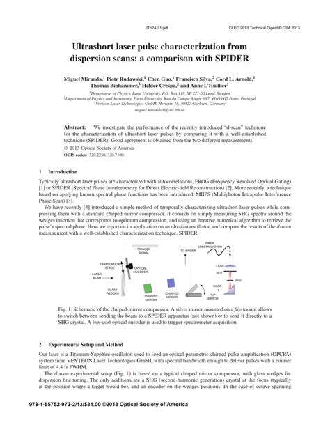 Pdf Ultrashort Laser Pulse Characterization From Dispersion Scans A Comparison With Spider