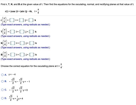 solved find r t n and b at the given value of t then